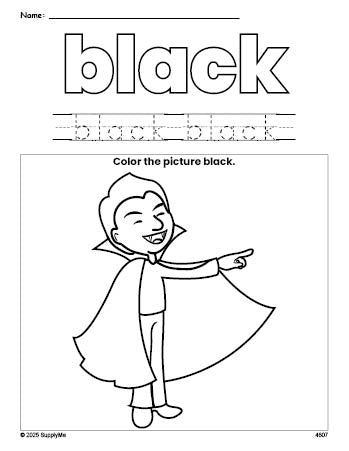 FREE Halloween Vampire Color Black Coloring Page and Color Worksheet ...
