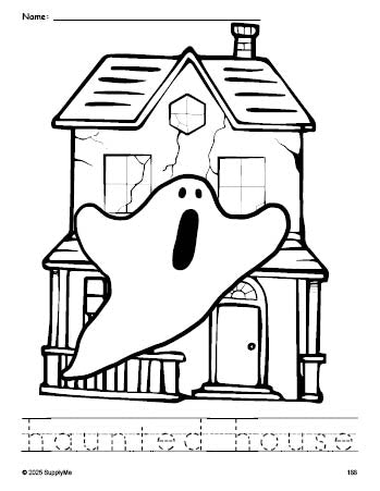 FREE Printable Haunted House Halloween Coloring Page and Word Tracing ...