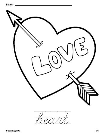 FREE Printable Heart Valentine's Day Coloring Page and Cursive Word ...