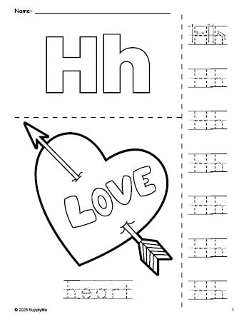 FREE Printable Heart Valentine's Day Coloring Page and Letter Tracing ...