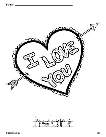 FREE Printable Heart Valentine's Day Coloring Page and Word Tracing ...