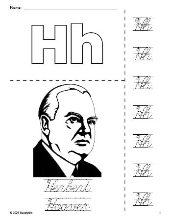 FREE Printable Herbert Hoover Presidents' Day Coloring Page and Cursive ...