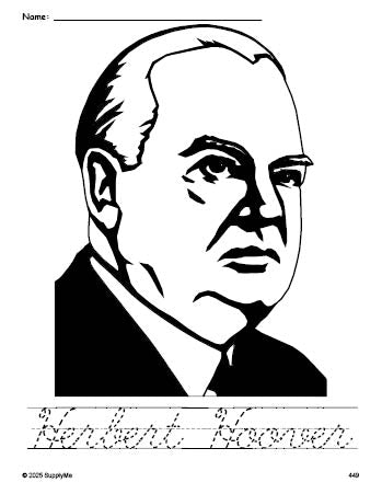 FREE Printable Herbert Hoover Presidents' Day Coloring Page and Cursive ...