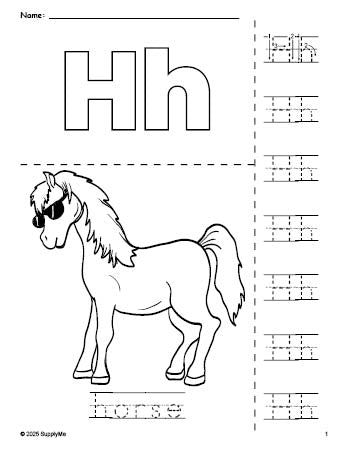 FREE Printable Horse Coloring Page and Letter Tracing Worksheet, Letter ...