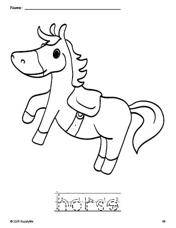 FREE Printable Horse Coloring Page and Word Tracing Worksheet, Letter ...