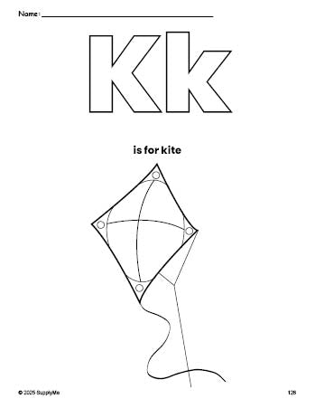 FREE Printable Kite Coloring Page, Letter K Coloring Page for Preschool ...