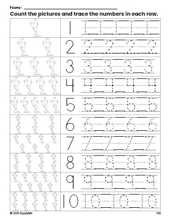 FREE Printable Kite Counting Worksheet for Preschool and Pre-K with ...