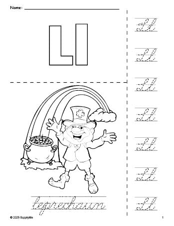 FREE Printable Leprechaun St. Patrick's Day Coloring Page and Cursive ...