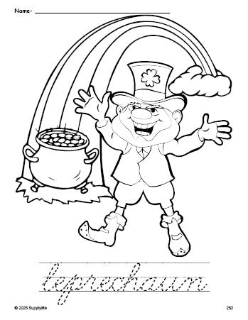 FREE Printable Leprechaun St. Patrick's Day Coloring Page and Cursive ...