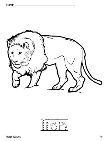 FREE Printable Lion Coloring Page and Word Tracing Worksheet, Letter ...