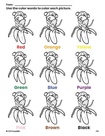 FREE Monkey Coloring Page and Color Worksheet for Preschoolers to Learn ...