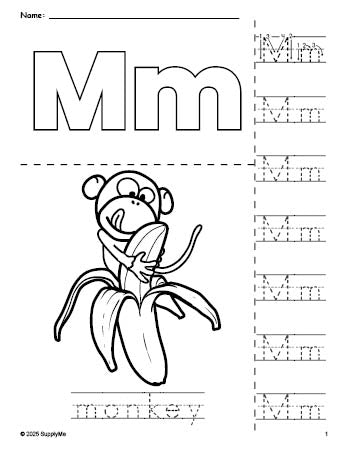 FREE Printable Monkey Coloring Page and Letter Tracing Worksheet ...