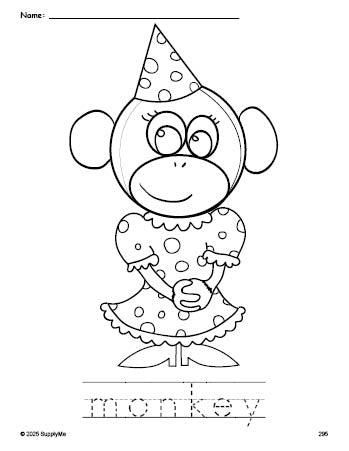 FREE Printable Monkey Coloring Page and Word Tracing Worksheet, Perfect ...