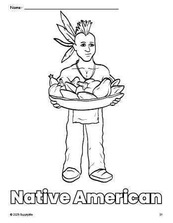 FREE Printable Native American Thanksgiving Coloring Page for Preschool ...