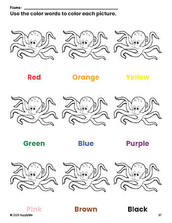 FREE Octopus Coloring Page and Color Worksheet for Preschoolers to ...
