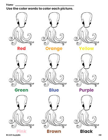 FREE Octopus Coloring Page and Color Worksheet for Preschoolers to ...