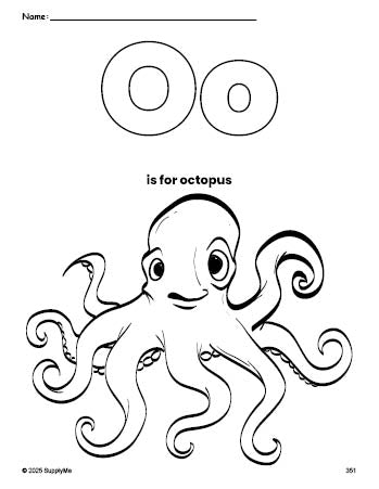 FREE Printable Octopus Coloring Page, Letter O Coloring Page for ...
