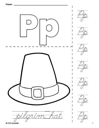 FREE Printable Pilgrim Hat Thanksgiving Coloring Page and Cursive ...