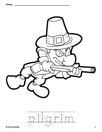 FREE Printable Pilgrim Thanksgiving Coloring Page and Word Tracing ...