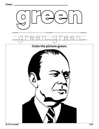 FREE Presidents' Day Gerald Ford Color Green Coloring Page and Color ...