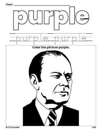 FREE Presidents' Day Gerald Ford Color Purple Coloring Page and Color ...
