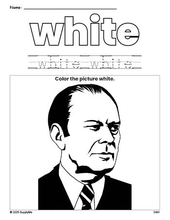 FREE Presidents' Day Gerald Ford Color White Coloring Page and Color ...