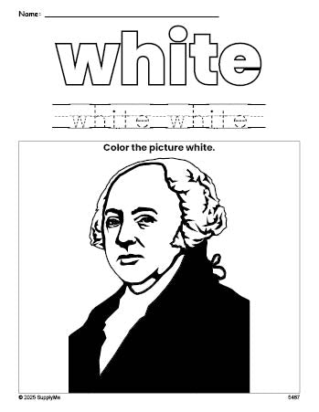 FREE Presidents' Day John Adams Color White Coloring Page and Color ...