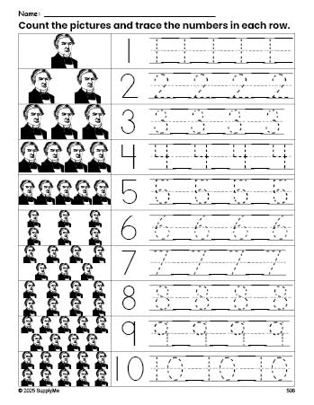 FREE Printable Presidents' Day Millard Fillmore Counting Worksheet for ...