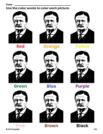 FREE Presidents' Day Theodore Roosevelt Coloring Page and Color ...