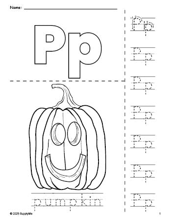 FREE Printable Pumpkin Halloween Coloring Page and Letter Tracing ...