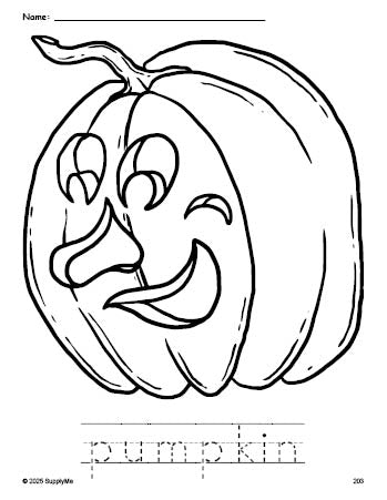 FREE Printable Pumpkin Halloween Coloring Page and Word Tracing ...