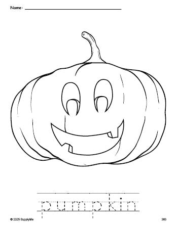 FREE Printable Pumpkin Halloween Coloring Page and Word Tracing ...