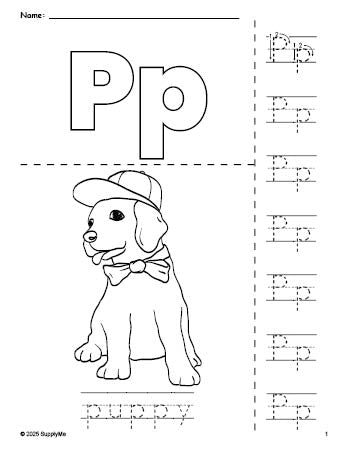 FREE Printable Puppy Coloring Page and Letter Tracing Worksheet, Letter ...