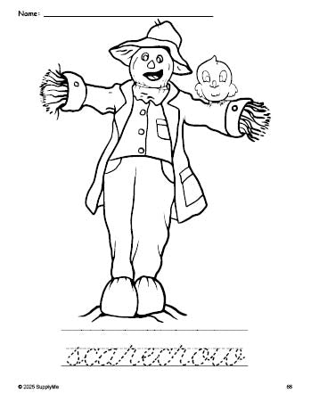 FREE Printable Scarecrow Fall Coloring Page and Cursive Word Tracing ...