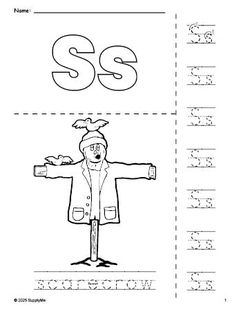 FREE Printable Scarecrow Fall Coloring Page and Letter Tracing ...