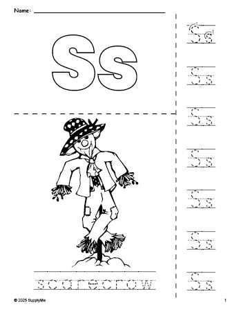 FREE Printable Scarecrow Fall Coloring Page and Letter Tracing ...