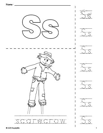 FREE Printable Scarecrow Fall Coloring Page and Letter Tracing ...