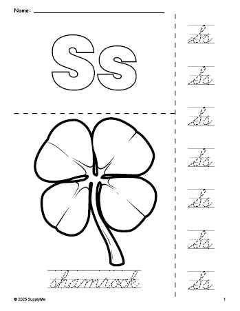 FREE Printable Shamrock St. Patrick's Day Coloring Page and Cursive ...