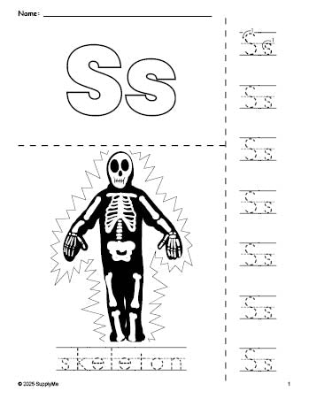 FREE Printable Skeleton Halloween Coloring Page and Letter Tracing ...