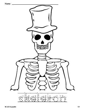 FREE Printable Skeleton Halloween Coloring Page and Word Tracing ...