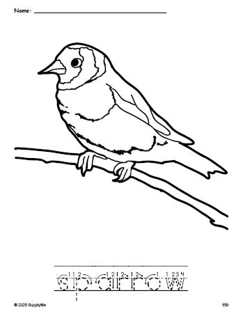 FREE Printable Sparrow Coloring Page and Word Tracing Worksheet, Letter ...