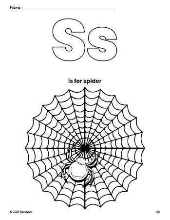 FREE Printable Spider Halloween Coloring Page, Letter S Coloring Page ...