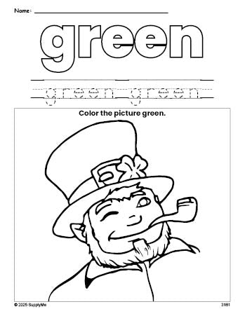 FREE St. Patrick's Day Leprechaun Color Green Coloring Page and Color ...