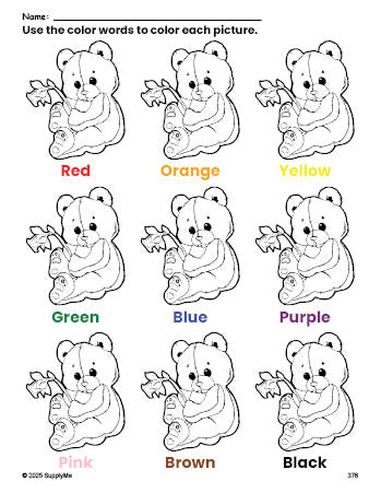 FREE Teddy Bear Coloring Page and Color Worksheet for Preschoolers to ...