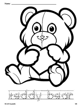 FREE Printable Teddy Bear Valentine's Day Coloring Page and Word ...