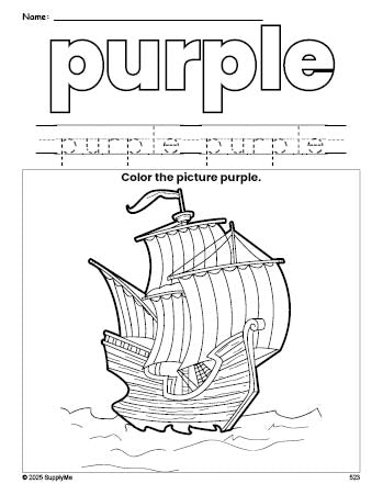 FREE Thanksgiving Mayflower Color Purple Coloring Page and Color ...