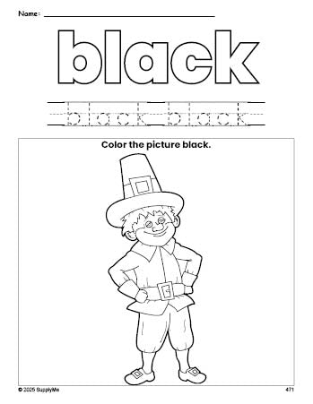 FREE Thanksgiving Pilgrim Color Black Coloring Page and Color Worksheet ...