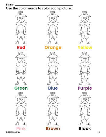 FREE Thanksgiving Pilgrim Coloring Page and Color Worksheet for ...