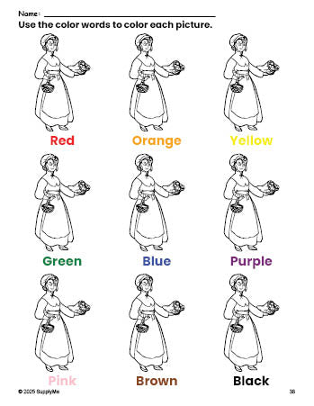FREE Thanksgiving Pilgrim Coloring Page and Color Worksheet for ...