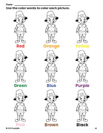 FREE Thanksgiving Pilgrim Coloring Page and Color Worksheet for ...